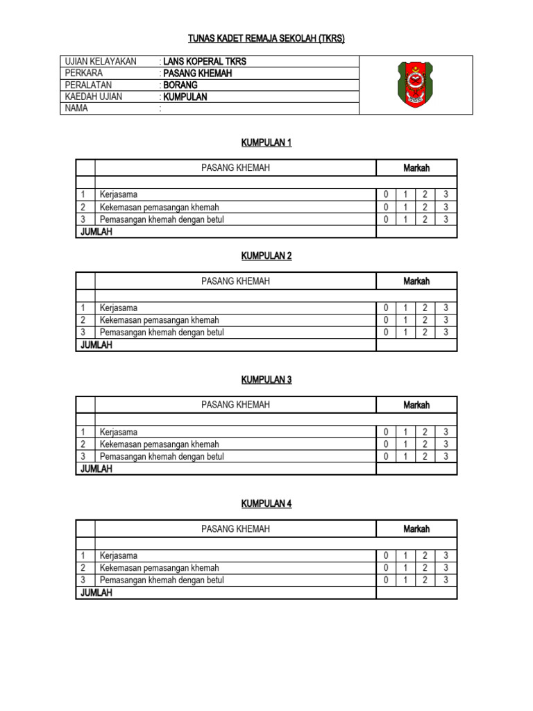 Borang Markah Kenaikan Pangkat Lans Koperal (Semua) | PDF