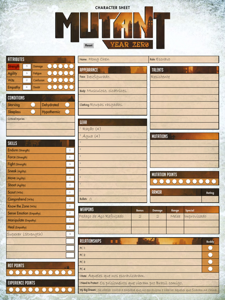 Character Sheet for Mutant RPG | PDF
