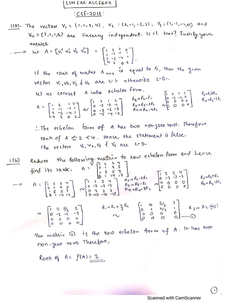 2015 CSE Linear Algebra | PDF