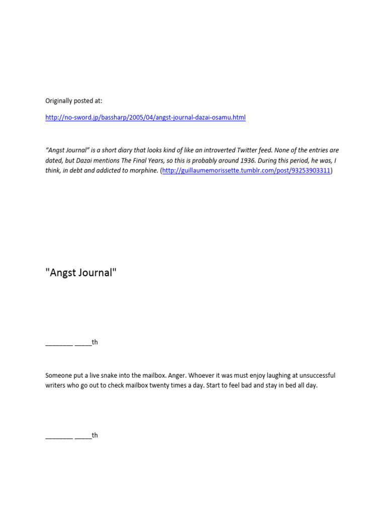 Dazai Osamu - Angst Journal | PDF