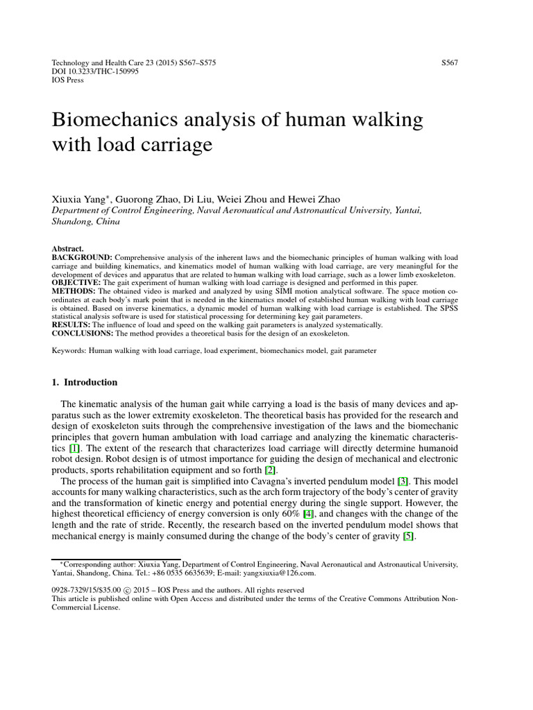 Biomechanics Analysis of Human Walking With Load Carriage | PDF ...