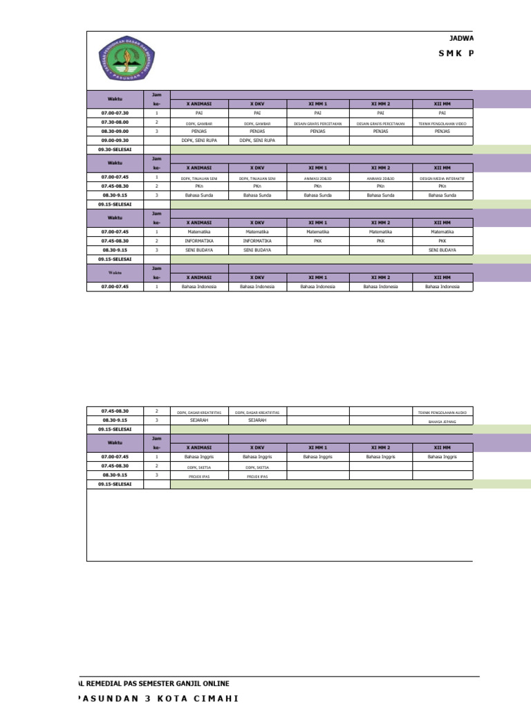 Jadwal Remedial Semester Ganjil 2022-2023 | PDF
