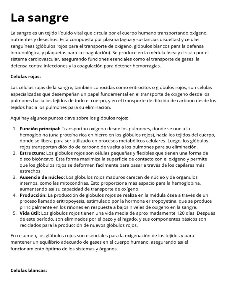 La sangre | PDF | Sangre | Glóbulo rojo