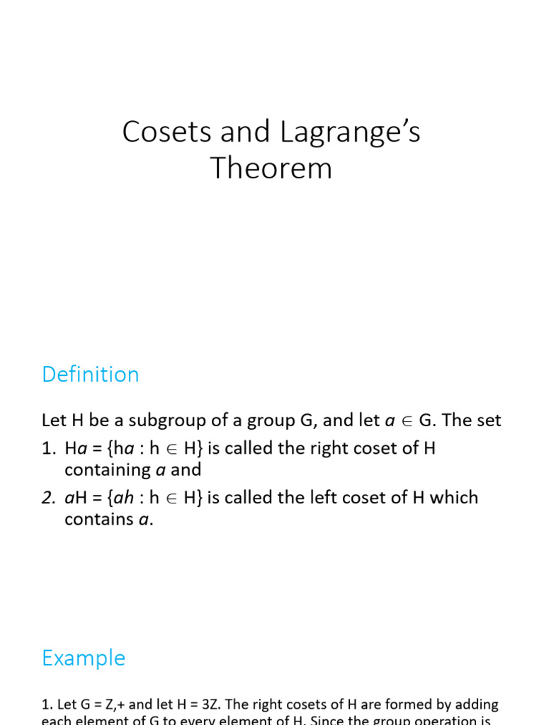 Cosets and Lagranges Theorem | PDF | Mathematical Concepts | Mathematical Structures