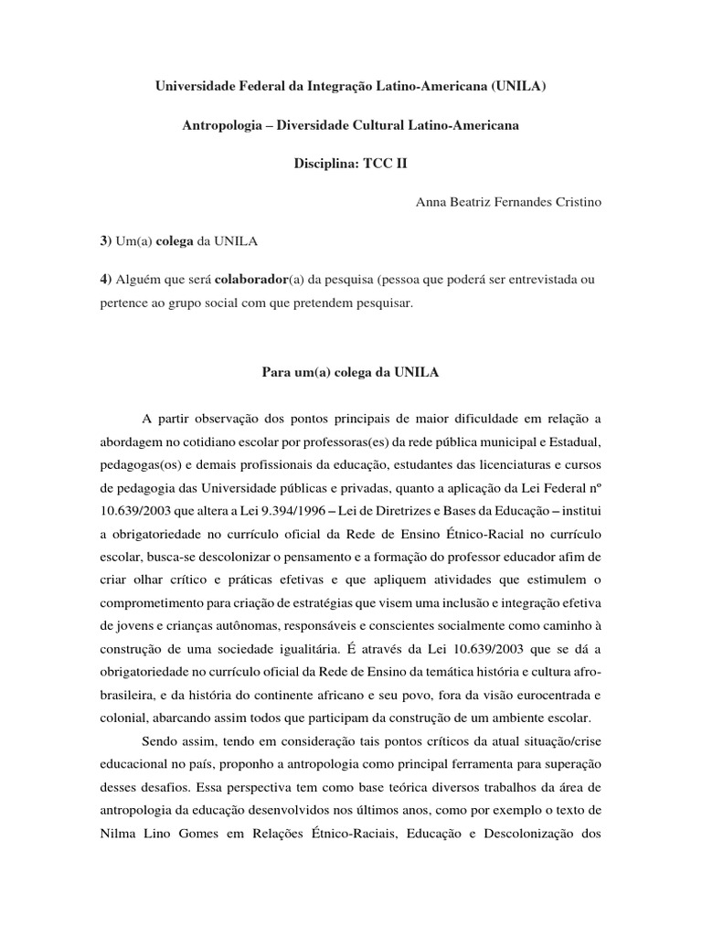 TCC 2 - Anna Lua | PDF | Antropologia | Sociologia da Raça e Relações ...