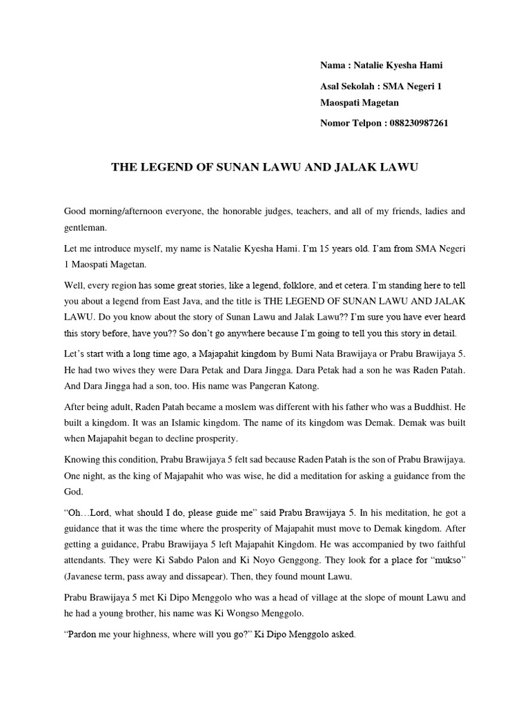 Legend of Sunan Lawu & Jalak Lawu | PDF