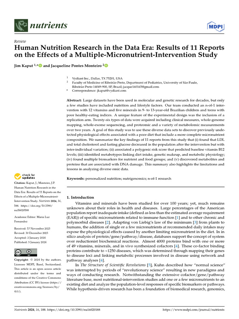 2024 Human Nutrition Research in The Data Era Results of 11 Reports On ...