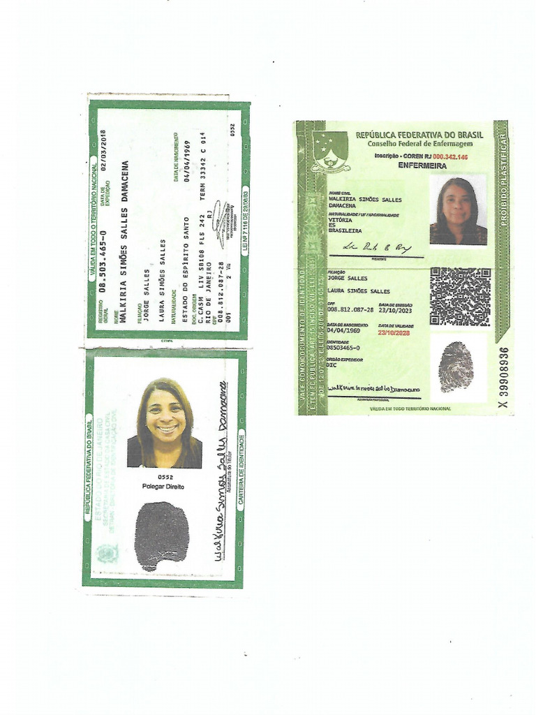 Pessoais Walkiria. RG, CPF e COREN | PDF