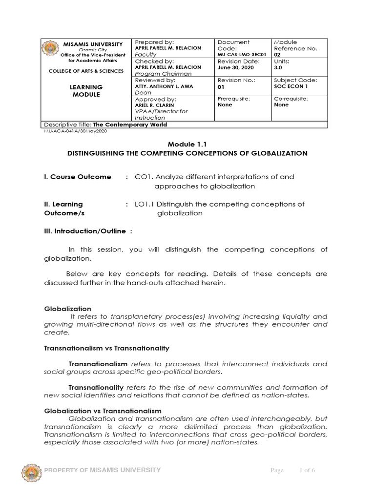 SOC ECON Module 1.1 | PDF | Globalization | Capitalism