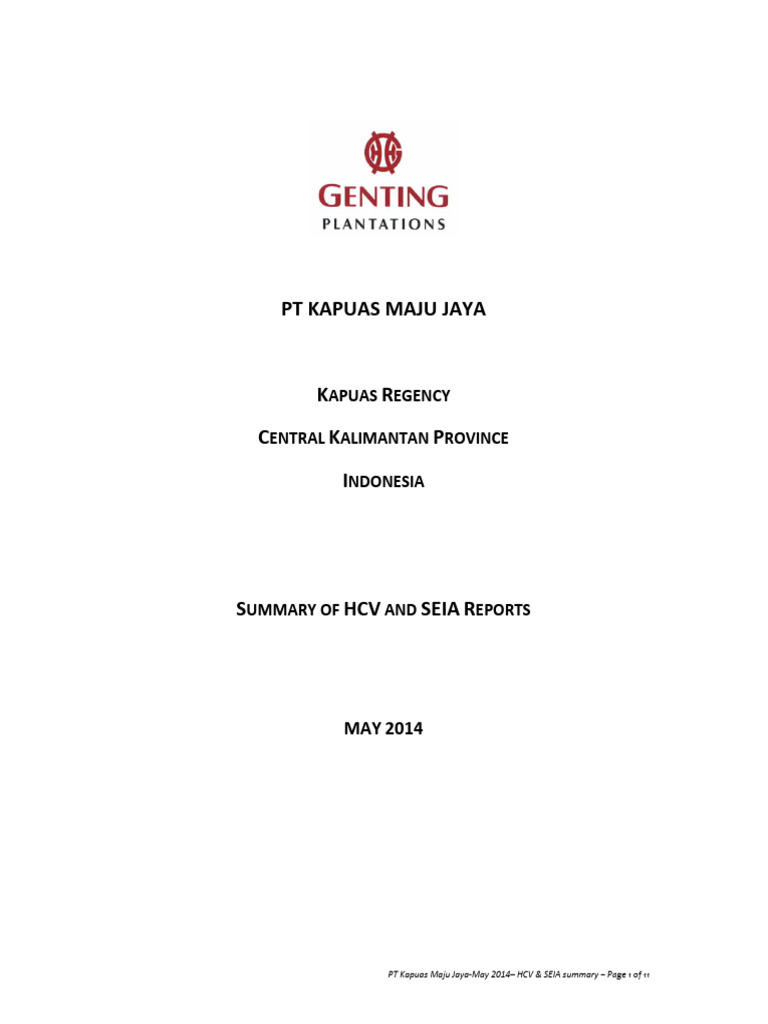 HCV & SEIA Report Summary 2014 | PDF | Agriculture | Natural Environment