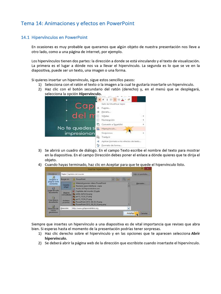 Tema 14 - Animaciones y Efectos en PowerPoint | PDF | Hipervínculo | Microsoft PowerPoint