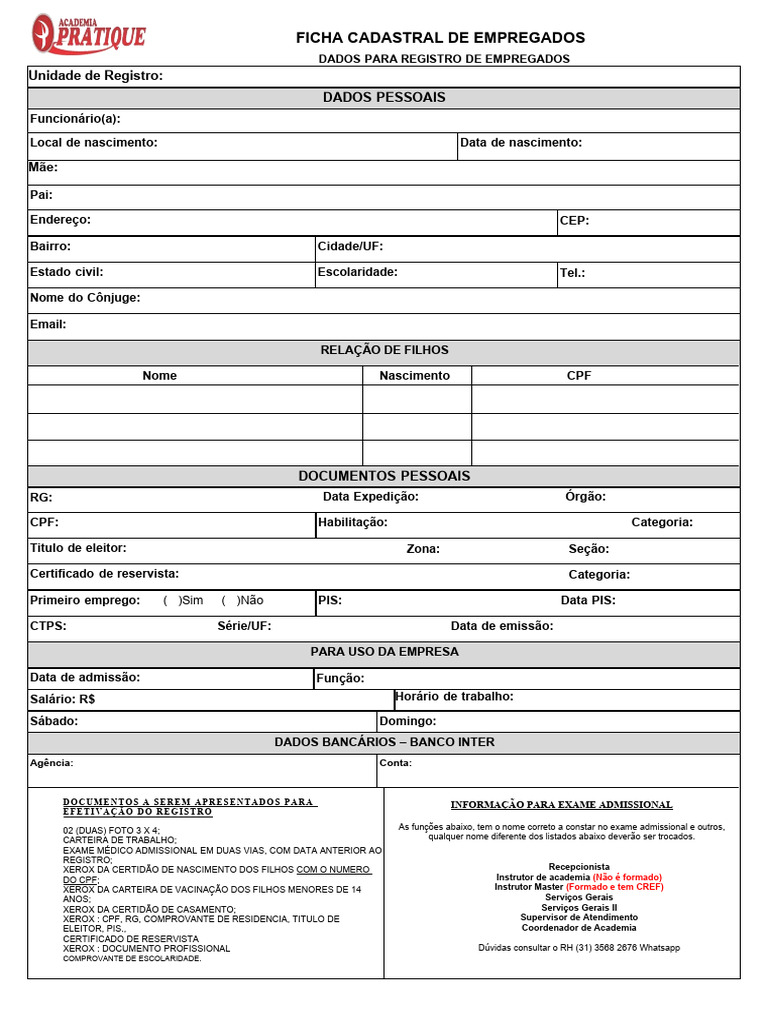 Ficha Cadastral Funcionário | PDF