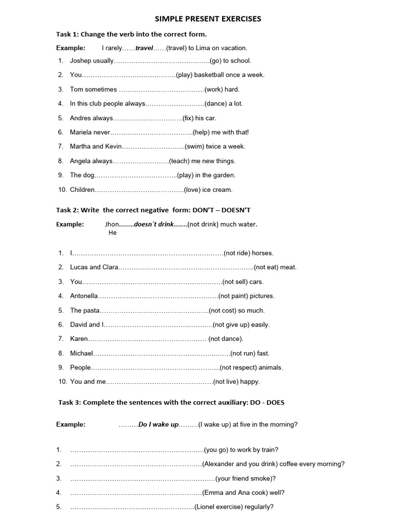 SIMPLE PRESENT EXERCISES | PDF