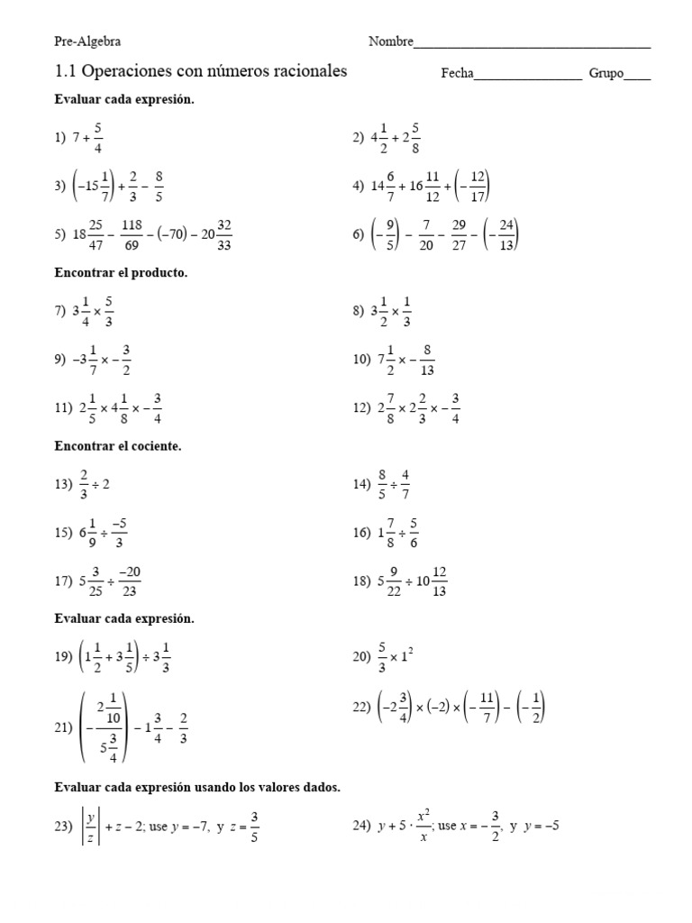 1.1 Operaciones Con Numeros Racionales | PDF | Matemática Elemental ...