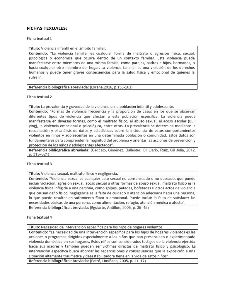 Fichas Textuales y de Resumen | PDF | Violencia doméstica | Abuso infantil