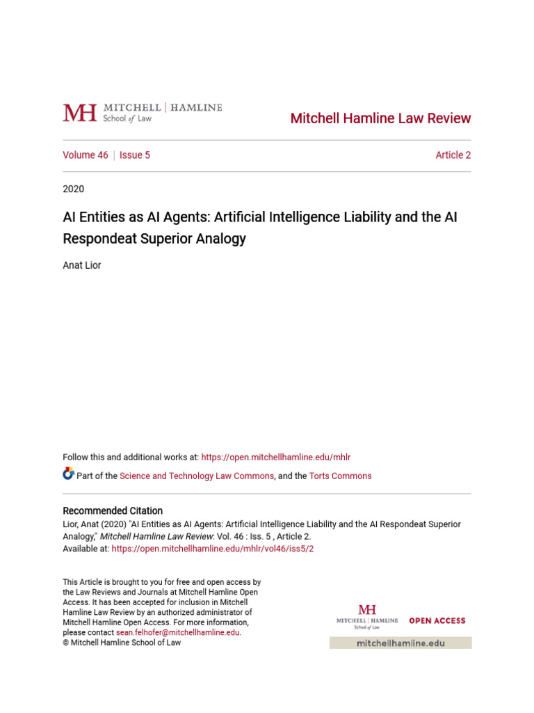AI Entities As AI Agents - Artificial Intelligence Liability and T | PDF | Artificial ...