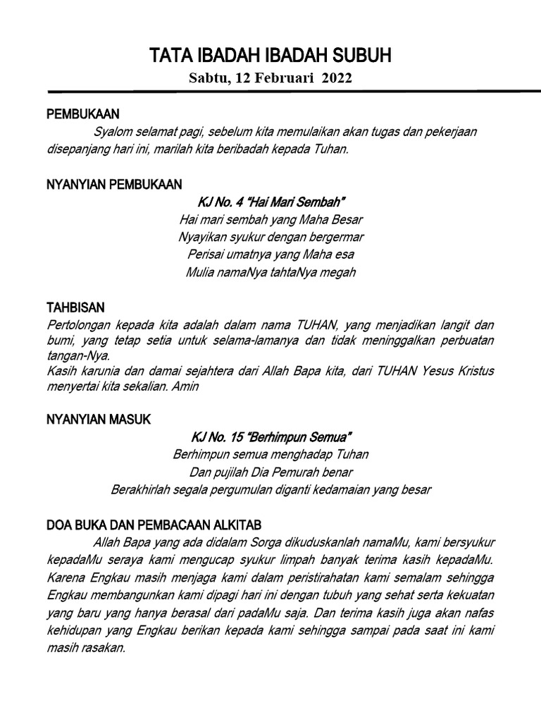 Tata Ibadah Ibadah Subuh 2022 | PDF | Agama & Spiritualitas