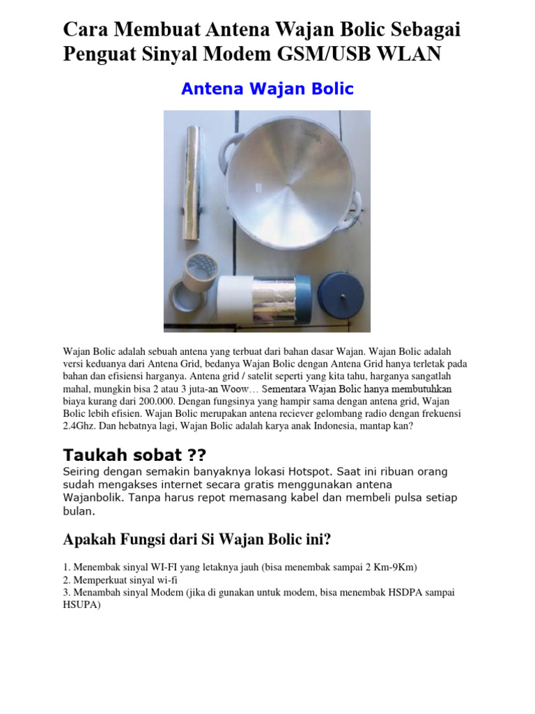 Cara Membuat Antena Wajan Bolic Sebagai Penguat Sinyal Modem GSM | PDF