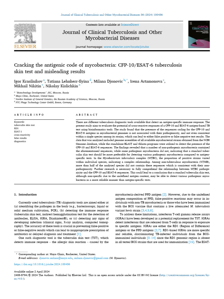 Cracking The Antigenic Code of Mycobacteria: CFP-10/ESAT-6 Tuberculosis ...