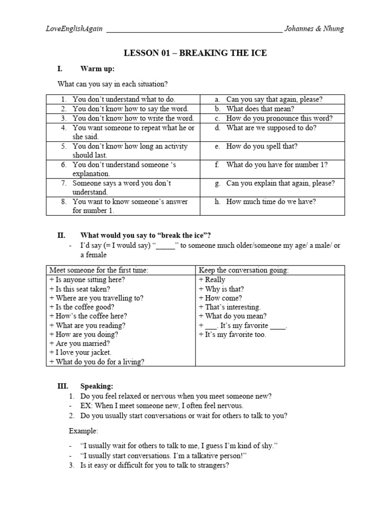 LEA - LESSON 01 - Breaking The Ice | PDF