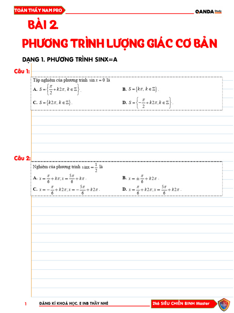 Phương Trình Lư NG Giác Cơ B N Bu I 3 Ngày 26.5.2022 | PDF