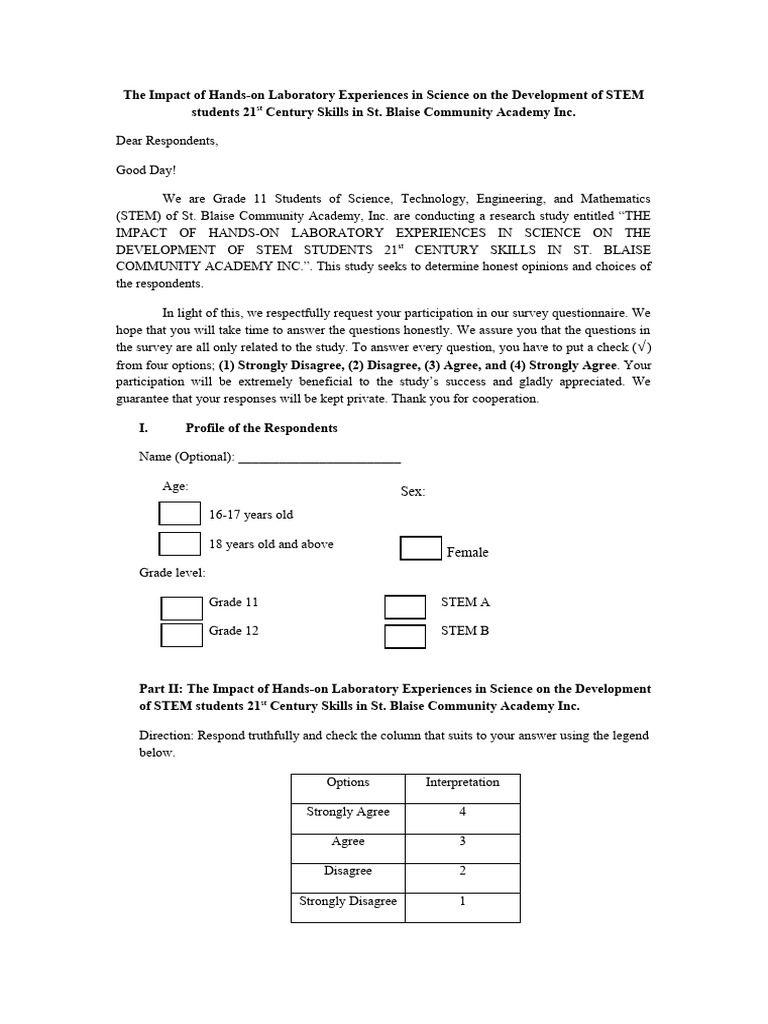SURVEY-QUESTIONNAIRE | PDF | Science, Technology, Engineering, And Mathematics | Science
