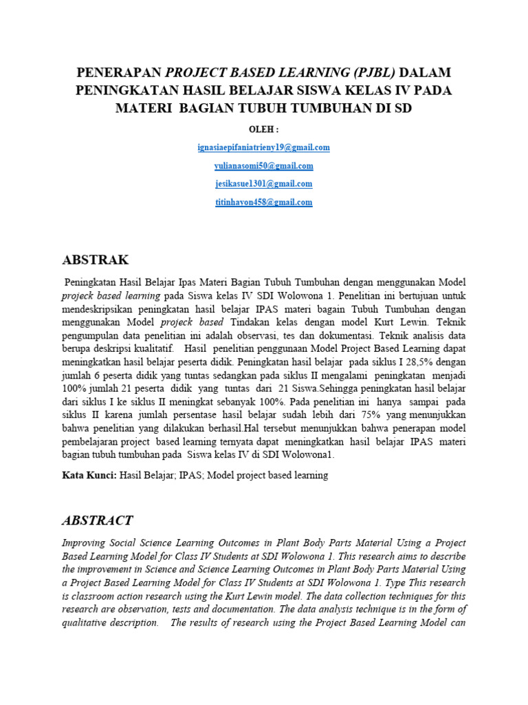 Penerapan Project Based Learning (PJBL) Dalam Peningkatan Hasil Belajar ...