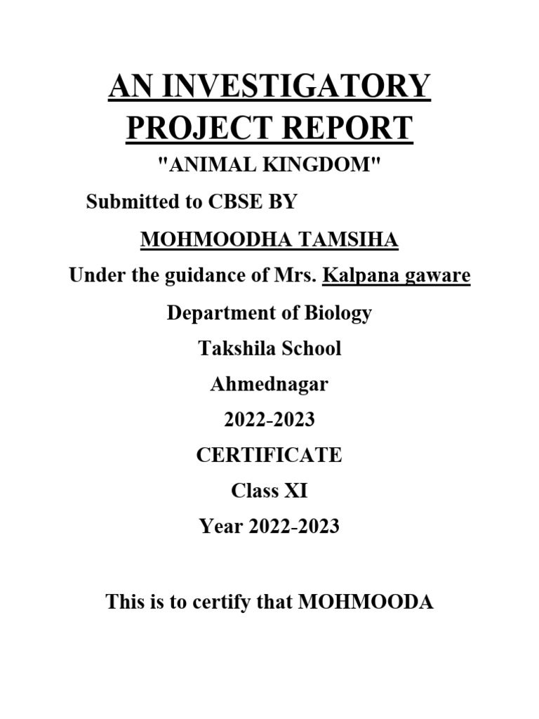 Class 12 Biology Investigatory Project | PDF | Zoology | Organisms