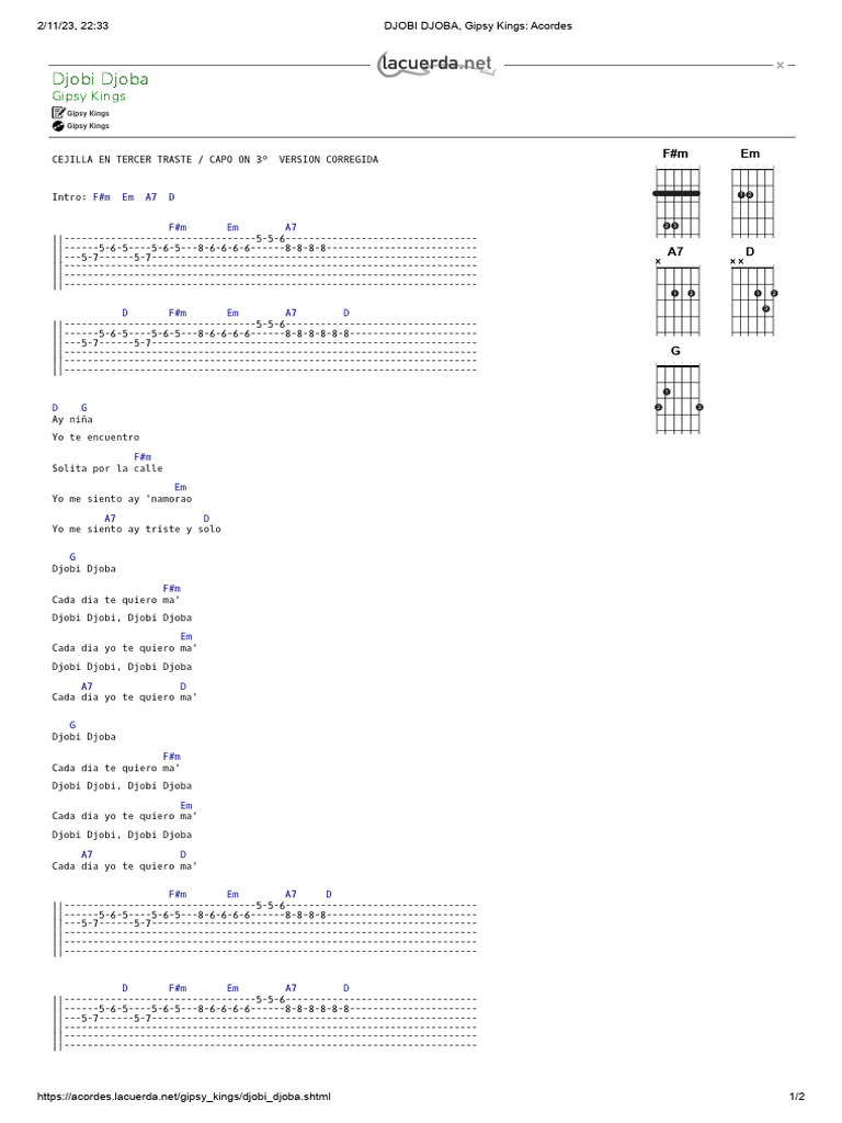 DJOBI DJOBA, Gipsy Kings - Acordes | PDF