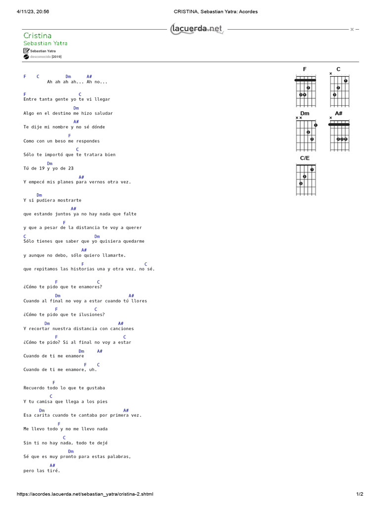 CRISTINA, Sebastian Yatra_ Acordes | PDF