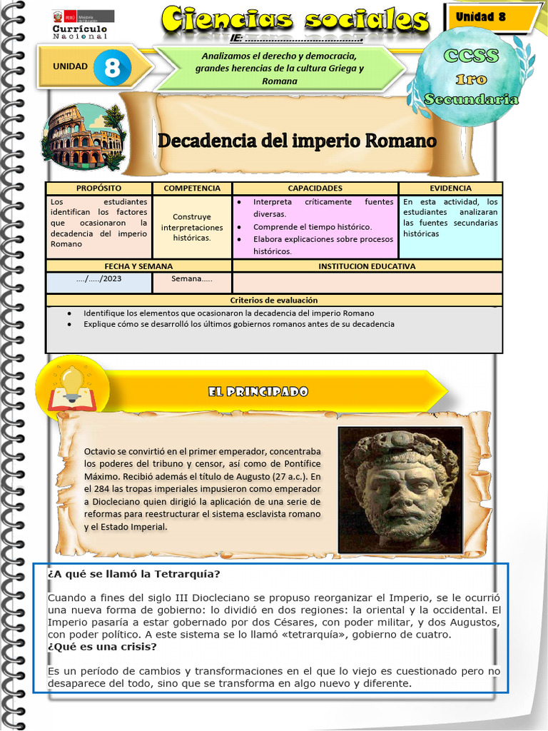 Ficha de Actividad CCSS 1ero-Semana 3 | PDF | Constantino el grande ...