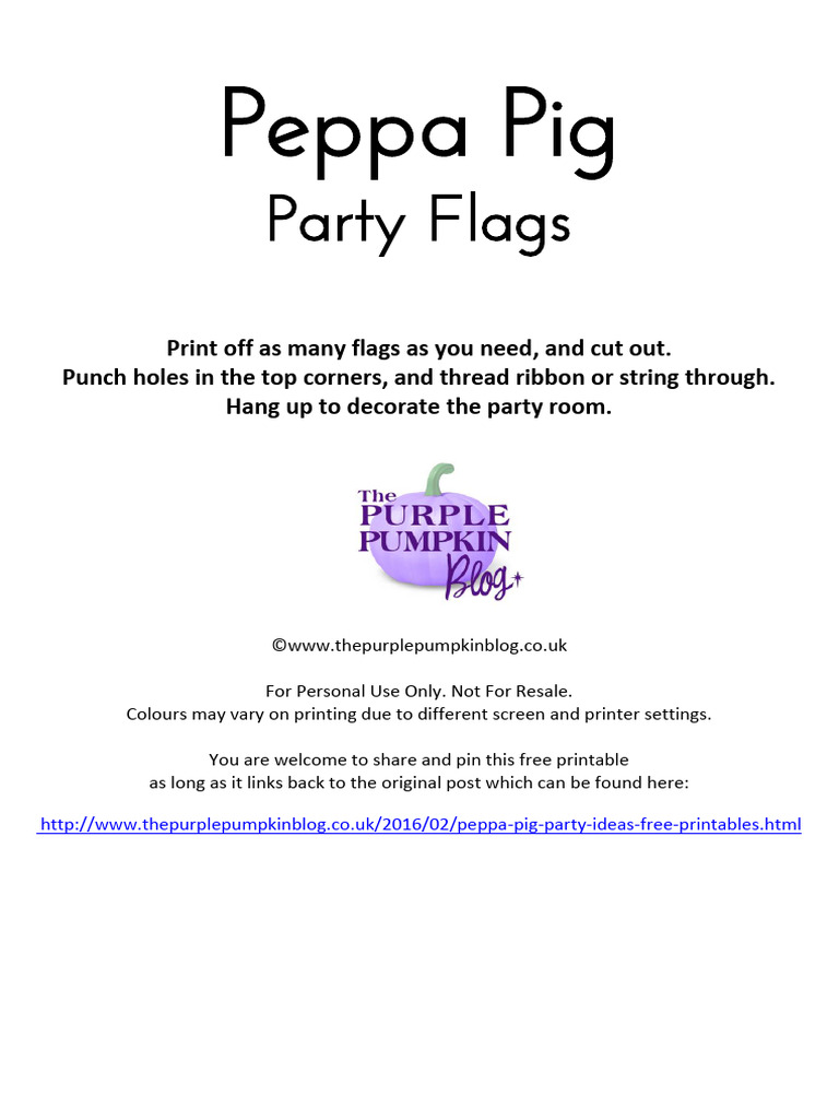 Peppa Pig Party Flags Pennants Free Printables | PDF