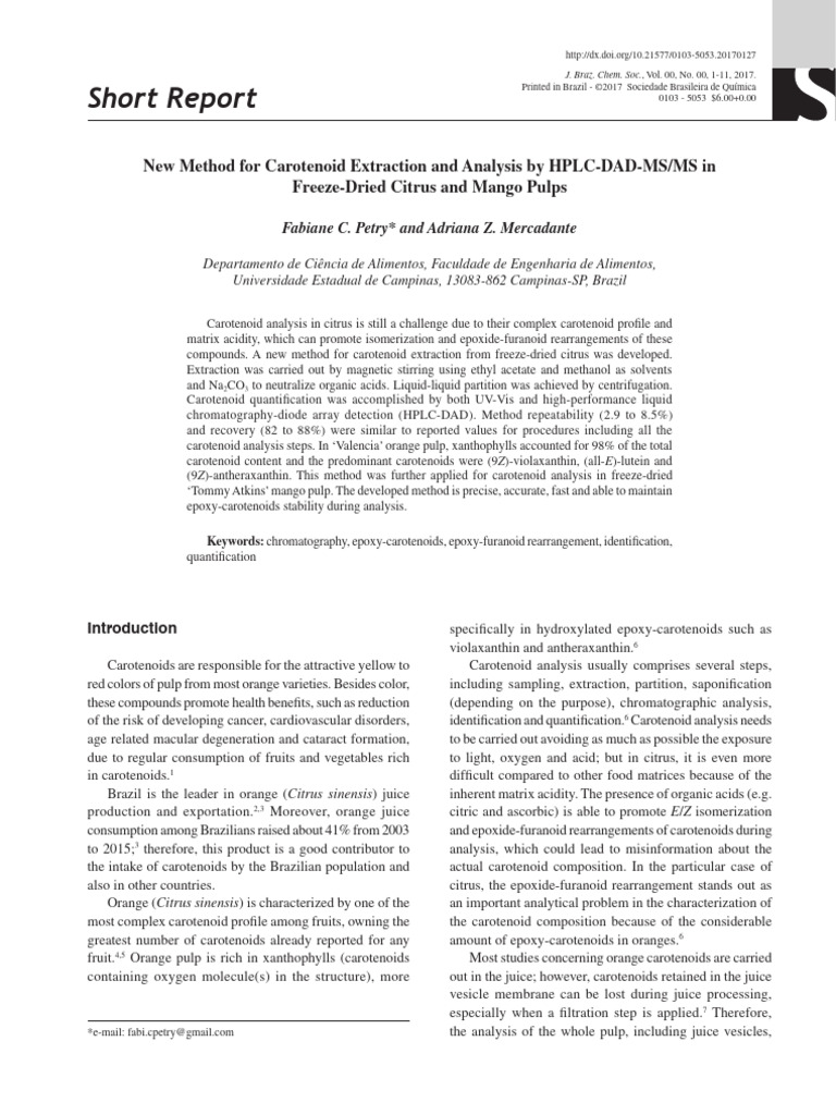 New Method For Carotenoid Extraction and Analysis | PDF | Juice | Diet ...