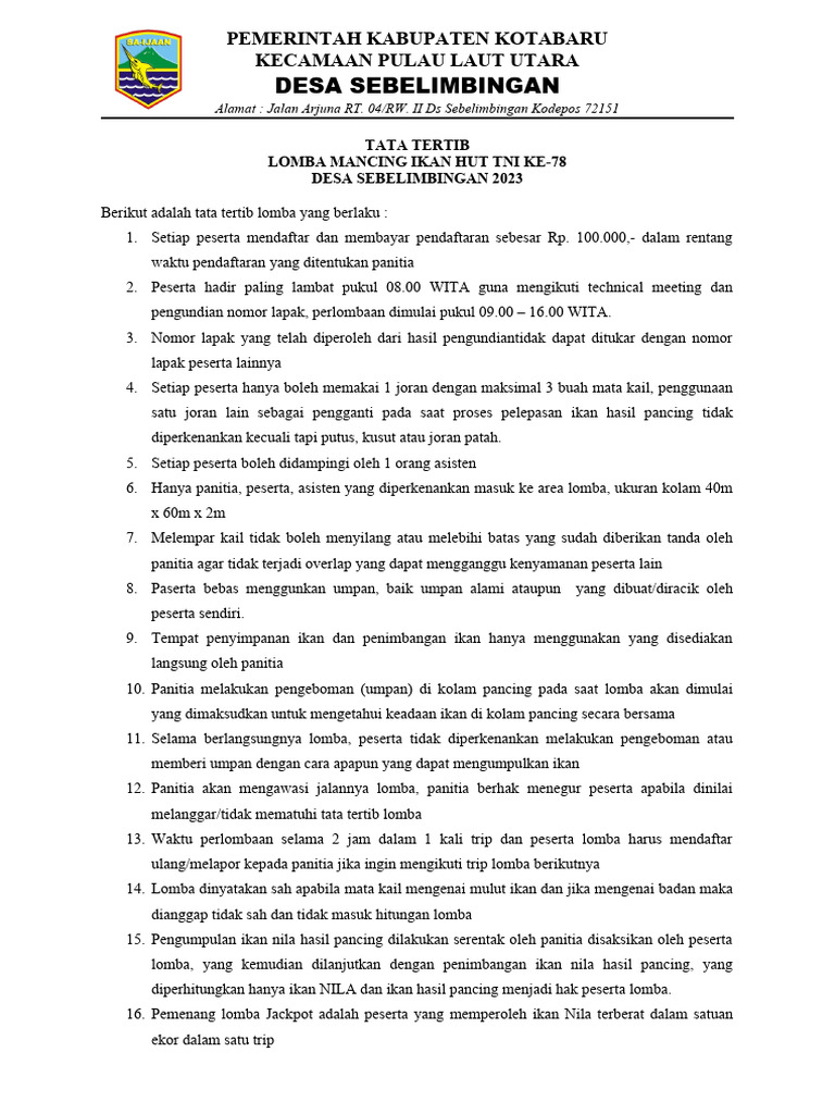 Tata Tertib Lomba Mancing | PDF