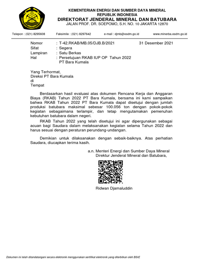 surat_persetujuan rkab_2022_302_tte | PDF