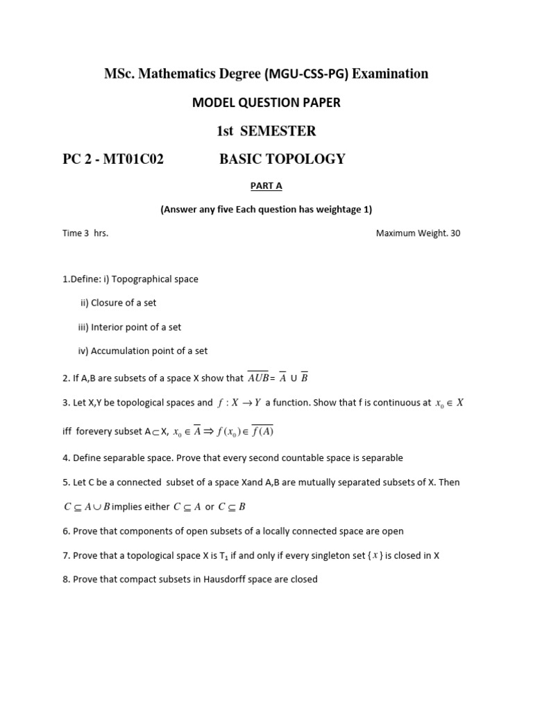 M.Sc. Mathematics Basic Topology | PDF | Compact Space | General Topology