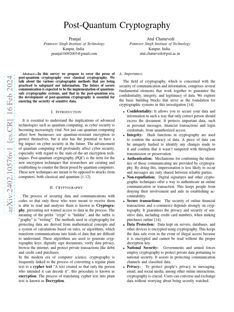 Post Quantum Cryptography | PDF | Cryptography | Key (Cryptography)