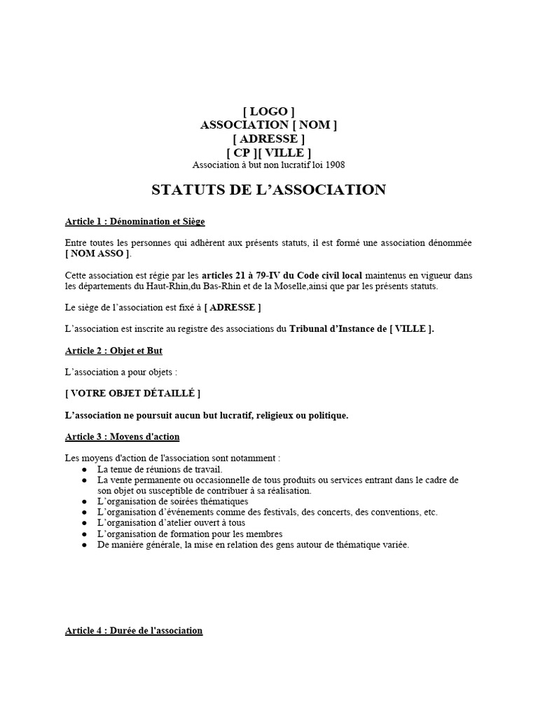FFJDR .Doc Exemple de STATUTS Association Loi 1908 | PDF | Assemblée ...