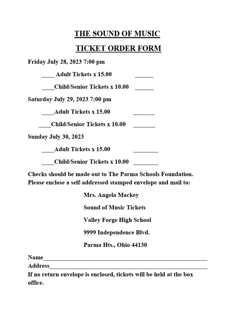 Sound of Music Ticket Order Form | PDF