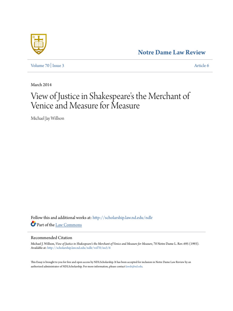 View of Justice in Shakespeares The Merchant of Venice and Measu | PDF ...