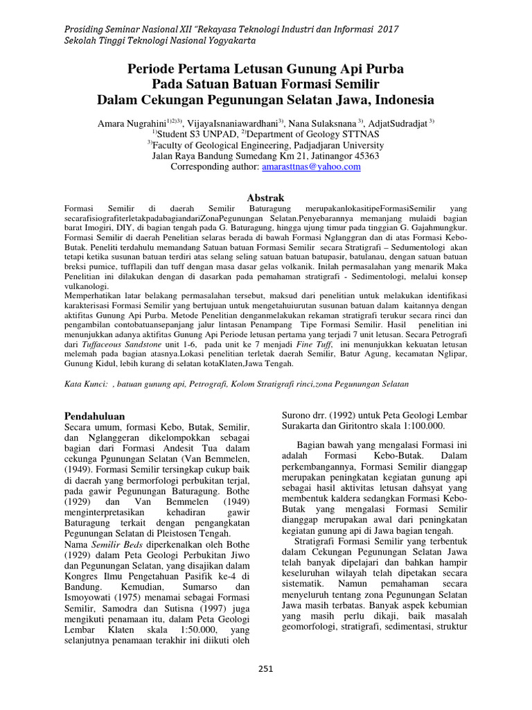 Periode Pertama Letusan Gunung Api Purba Pada Satuan Batuan Formasi ...