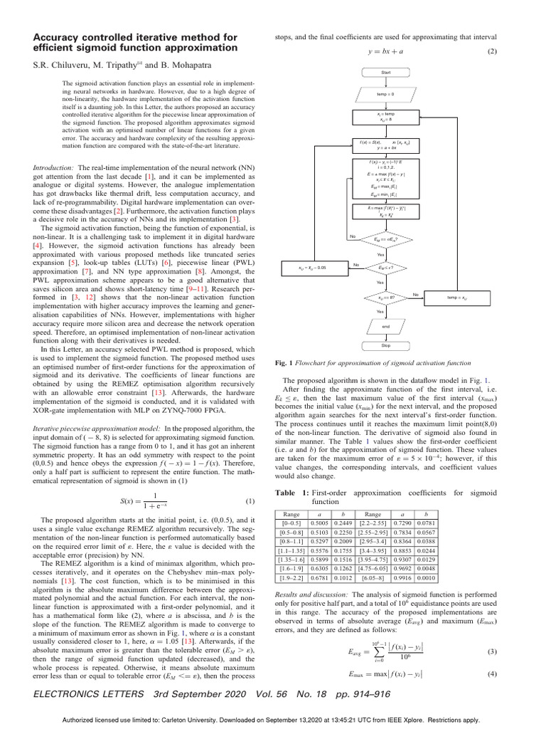 Accuracy Controlled Iterative Method For Efficient Sigmoid Function Approximation | PDF ...