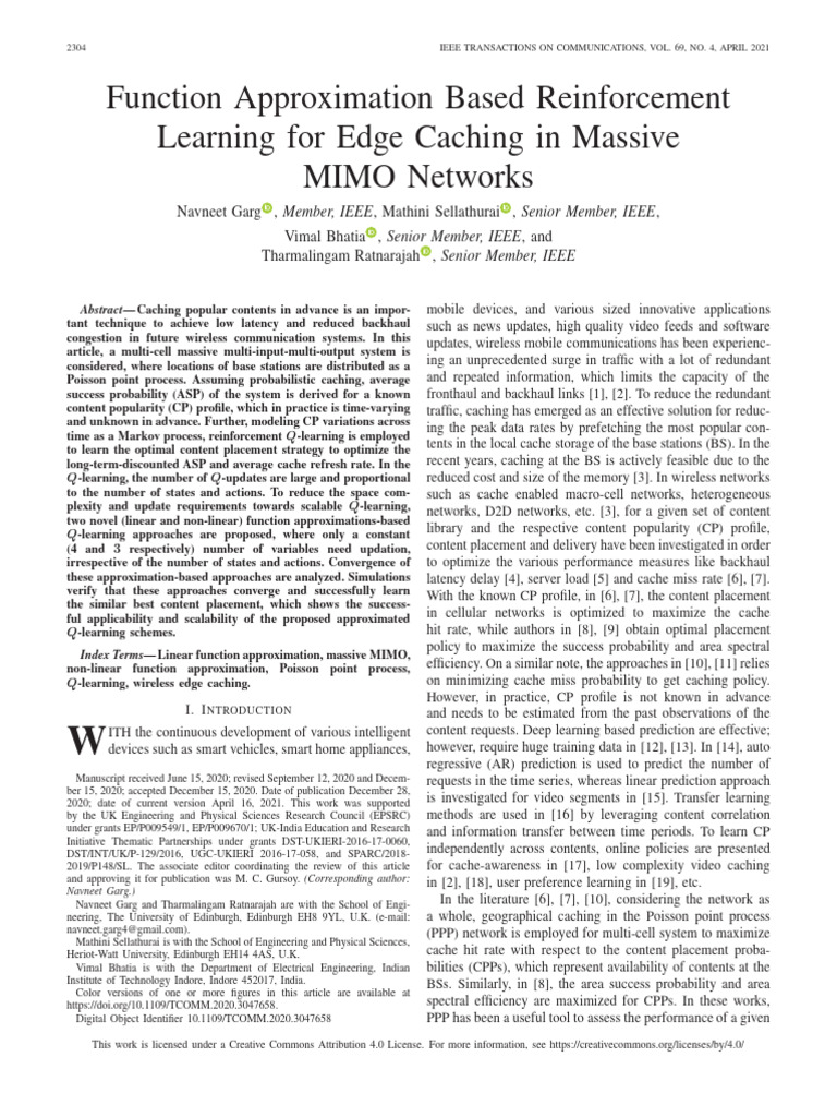 Function Approximation Based Reinforcement Learning For Edge Caching in Massive MIMO Networks ...