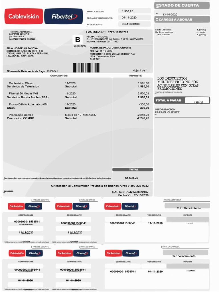 Factura Cablevision PDF | PDF | Pagos | Buenos Aires