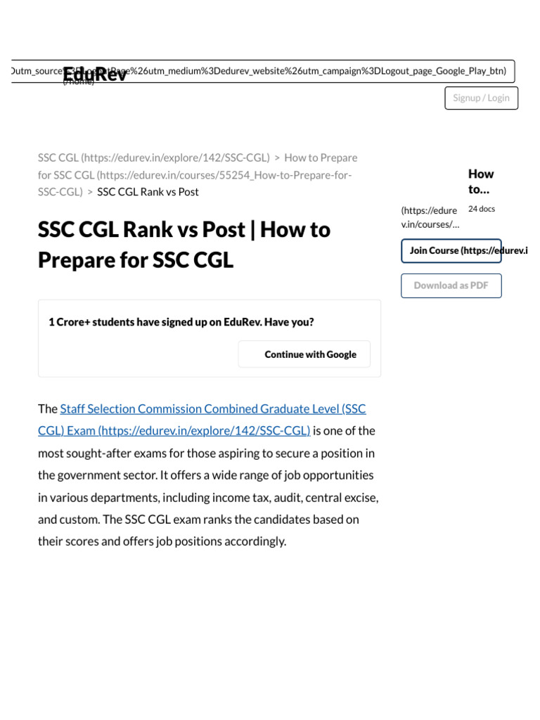 SSC CGL Rank Vs Post - How To Prepare For SSC CGL | PDF