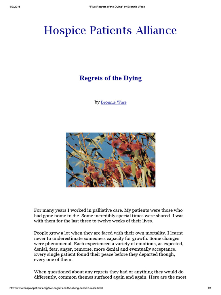 Five Regrets of The Dying by Bronnie Ware | PDF | Palliative Care