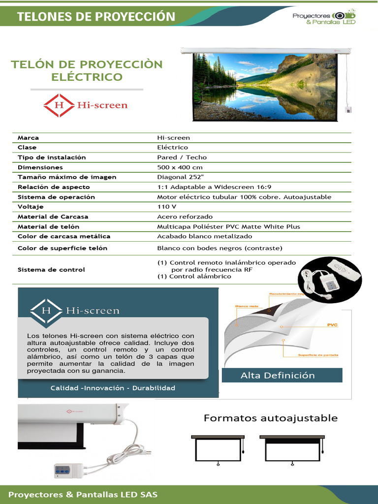 Ficha Tecnica - Pantalla Hi-Screen 500x400 Electrico | PDF