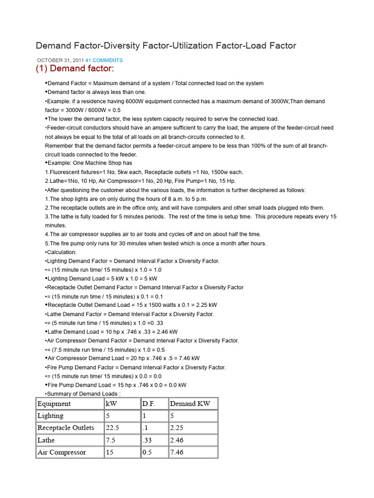 Demand Factor-Diversity Factor-Utilization Factor-Load Factor | PDF | Electromagnetism | Power ...