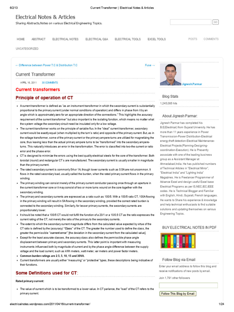 Current Transformer - Electrical Notes & Articles | PDF | Transformer ...