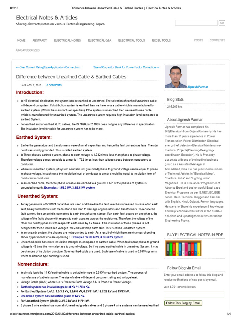 Difference Between Unearthed Cable & Earthed Cables - Electrical Notes ...